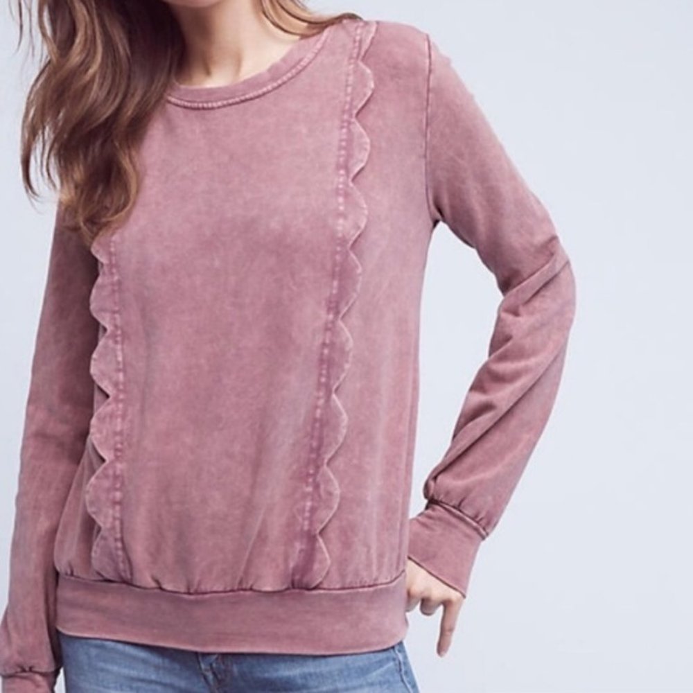 Anthropologie Erin + Ali Scalloped Trim Acid Wash Pul… - Gem